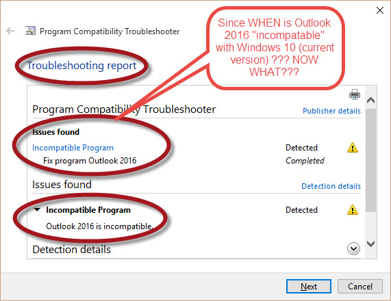 Topic: Outlook 2016, Windows 10 64-bit “incompatible” @ AskWoody