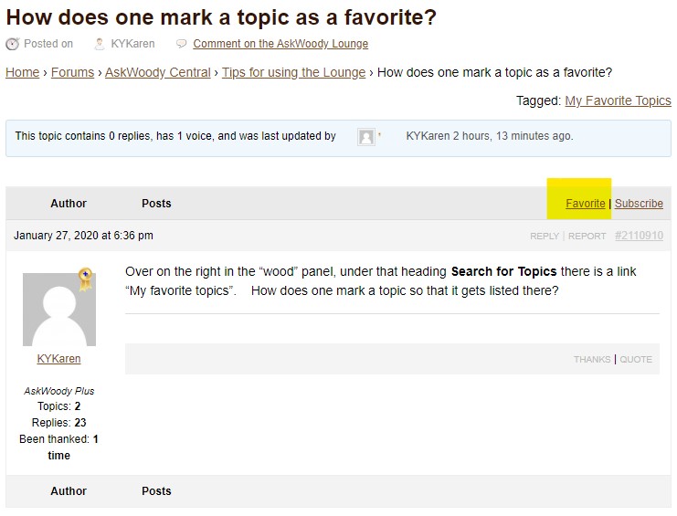 Topic: How does one mark a topic as a favorite? @ AskWoody