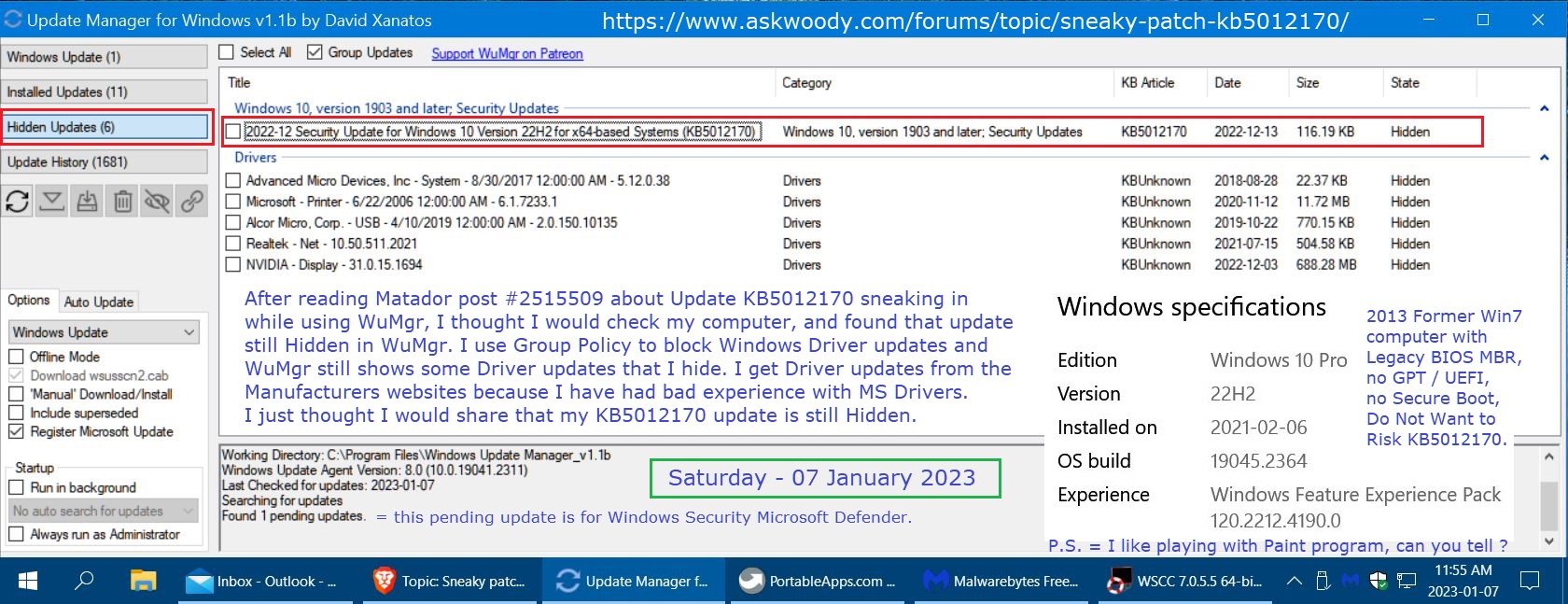 Topic: Sneaky patch KB5012170 @ AskWoody