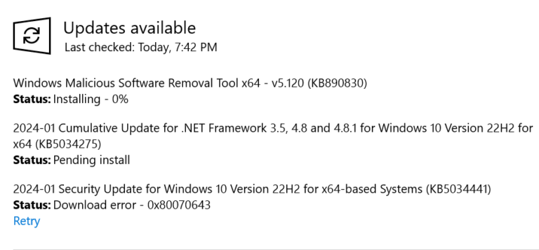0x80070643 – ERROR_INSTALL_FAILURE with KB5034441 @ AskWoody