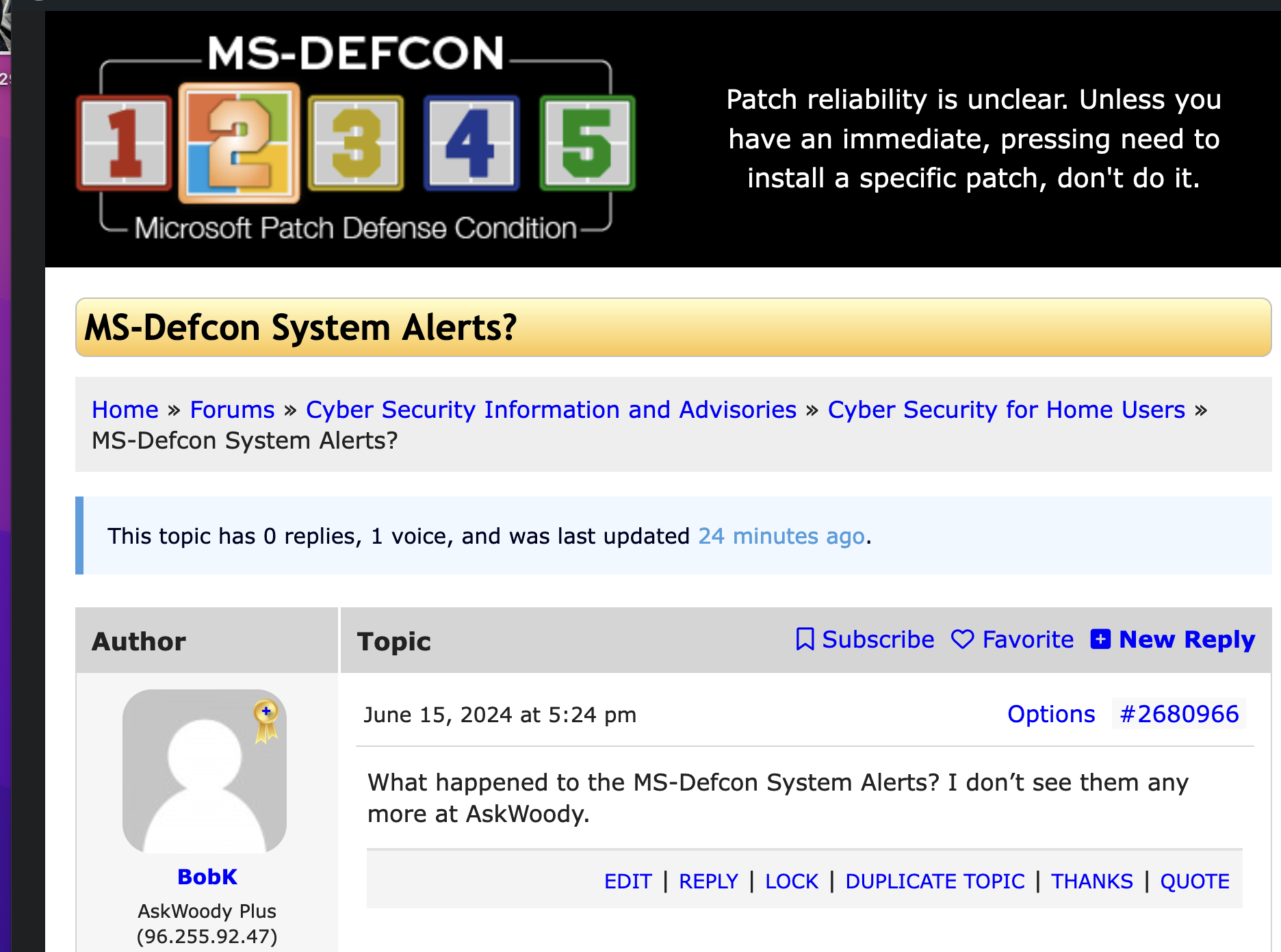 Topic: MS-Defcon System Alerts? @ AskWoody