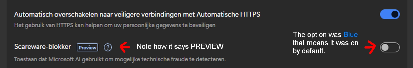 Topic: New Windows Edge browser AI option Scareware Blocker default is ...