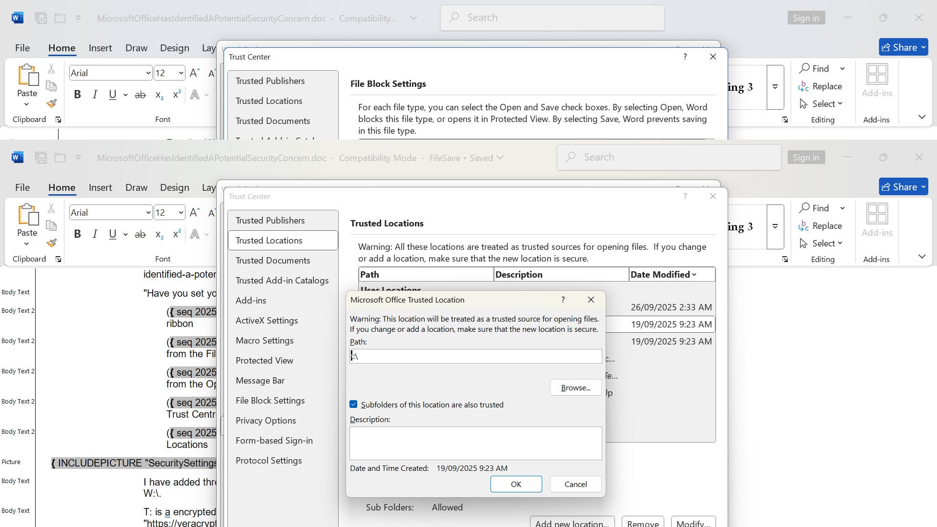 Topic: “Microsoft Office has identified a potential security concern ...