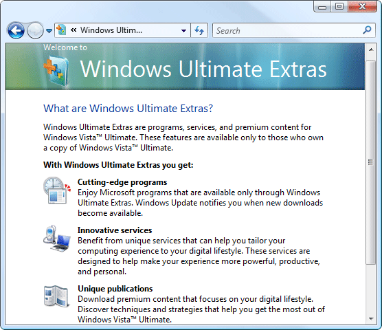 Microsoft evades promise of Vista Ultimate Extras @ AskWoody